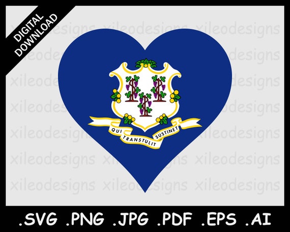 Connecticut Heart Flag SVG CT USA Love Shape Flag State Icon | Etsy