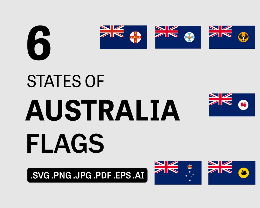 Australia State Flags SVG Bundle Set, Individual Australian States Flag ...