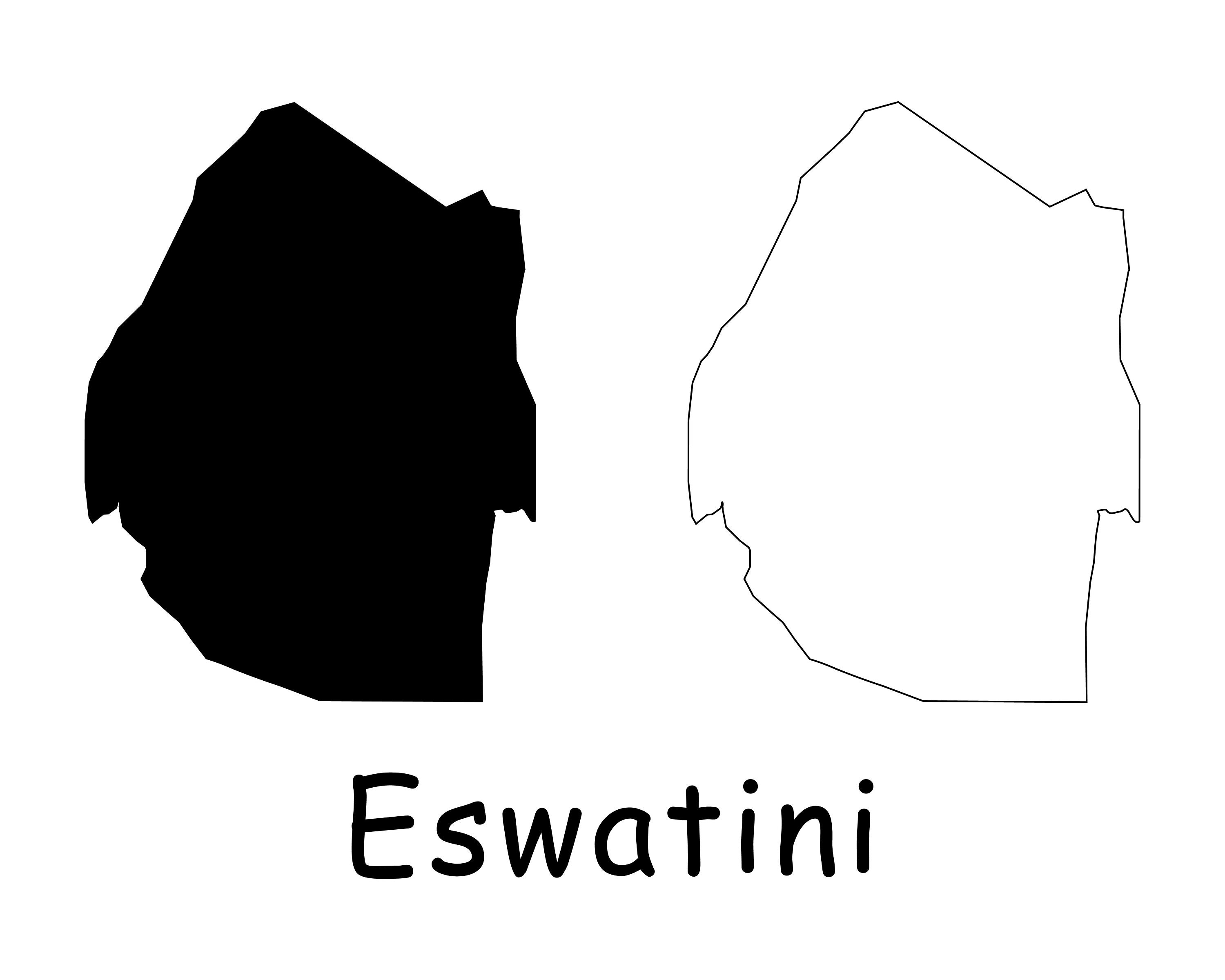 Map of Eswatini, Eswatini Map, Black White Detailed Solid Outline ...