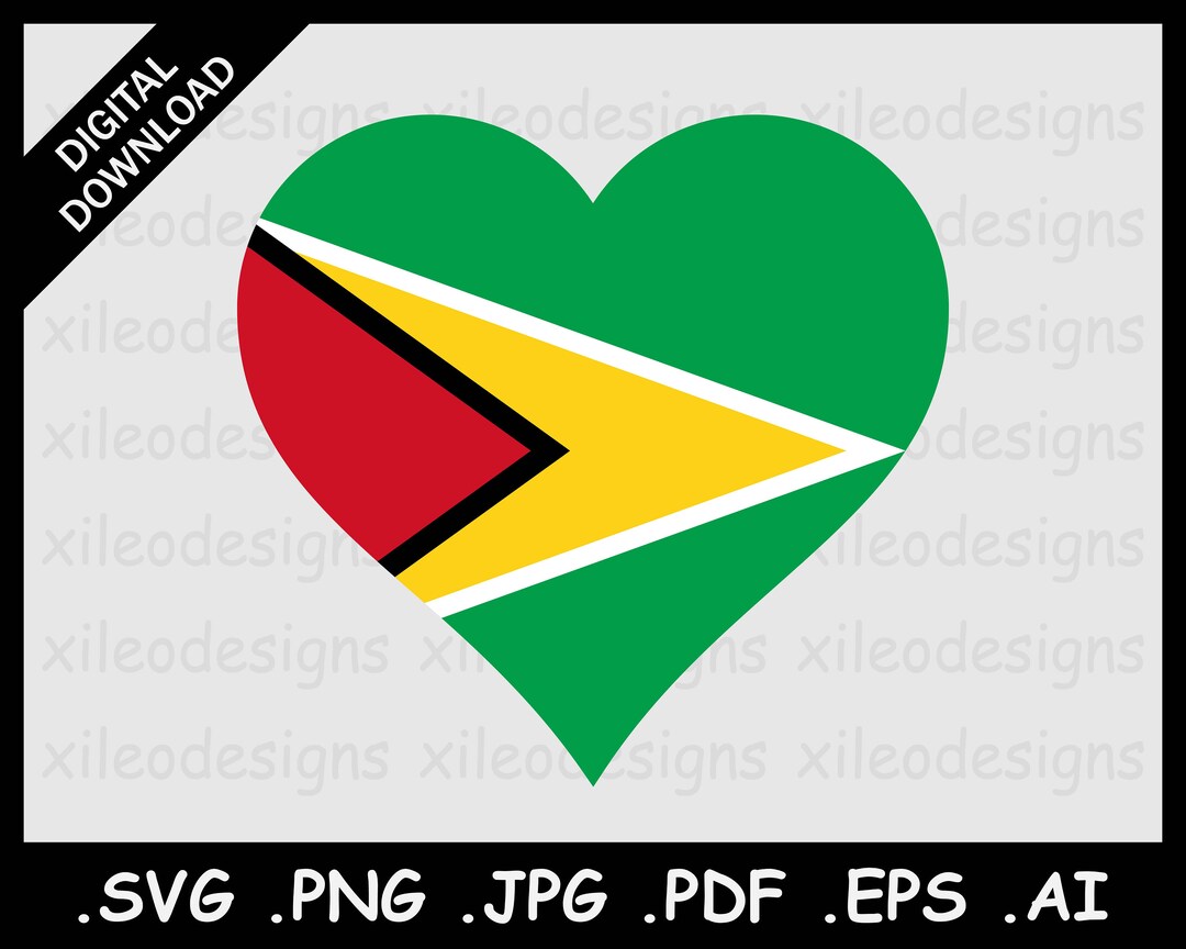 Guyana Heart Flag SVG, Guyanese Love Shape Banner, National Nation ...