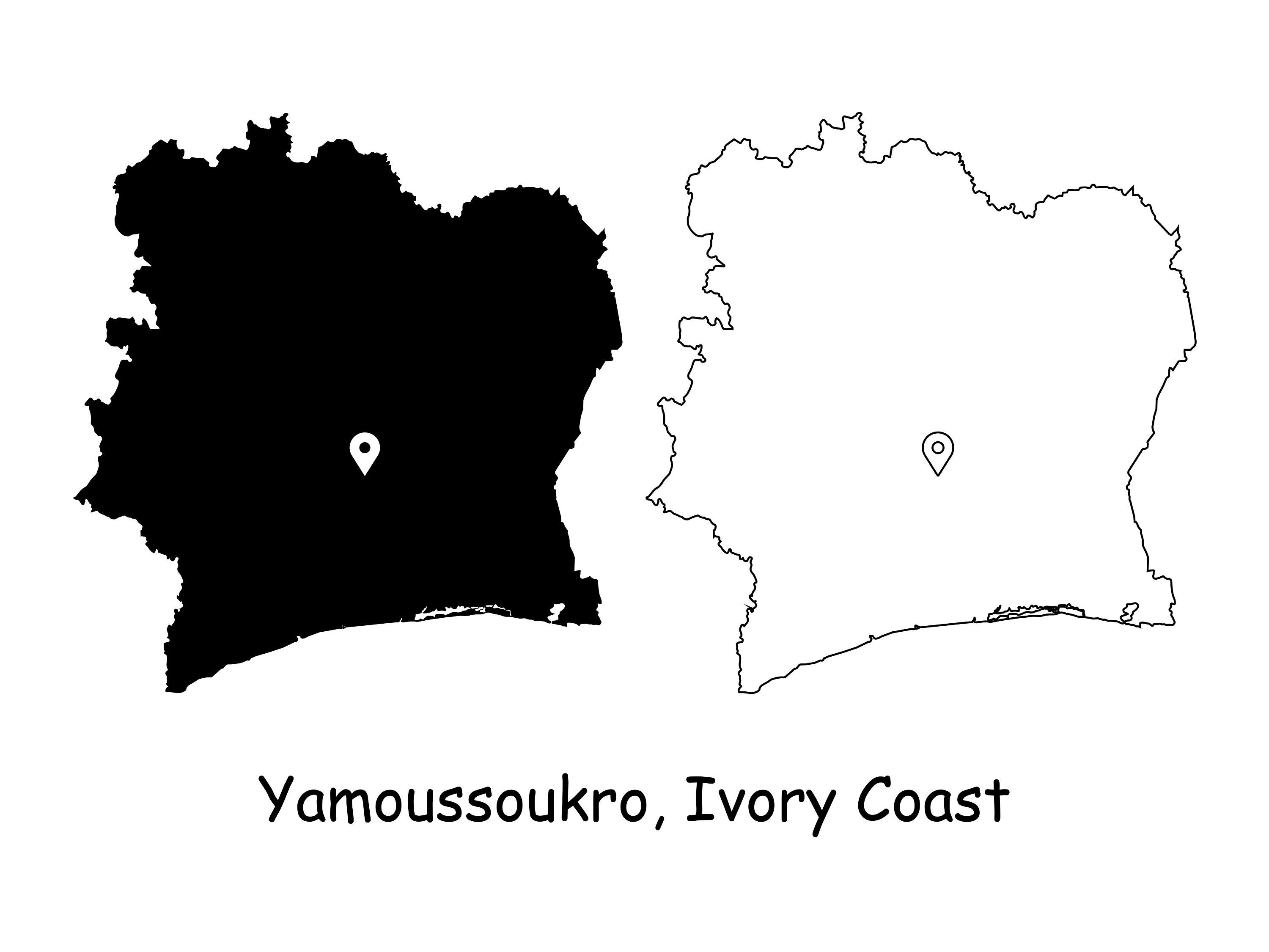 Yamoussoukro Ivory Coast Map Capital City Country Location Pin Black ...