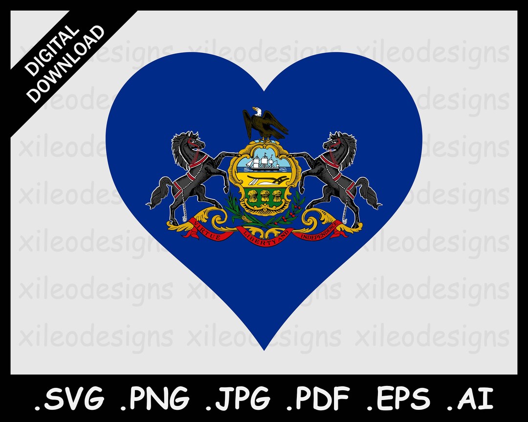 Pennsylvania Heart Flag SVG, PA USA Love Shape Flag, State Sign Symbol ...