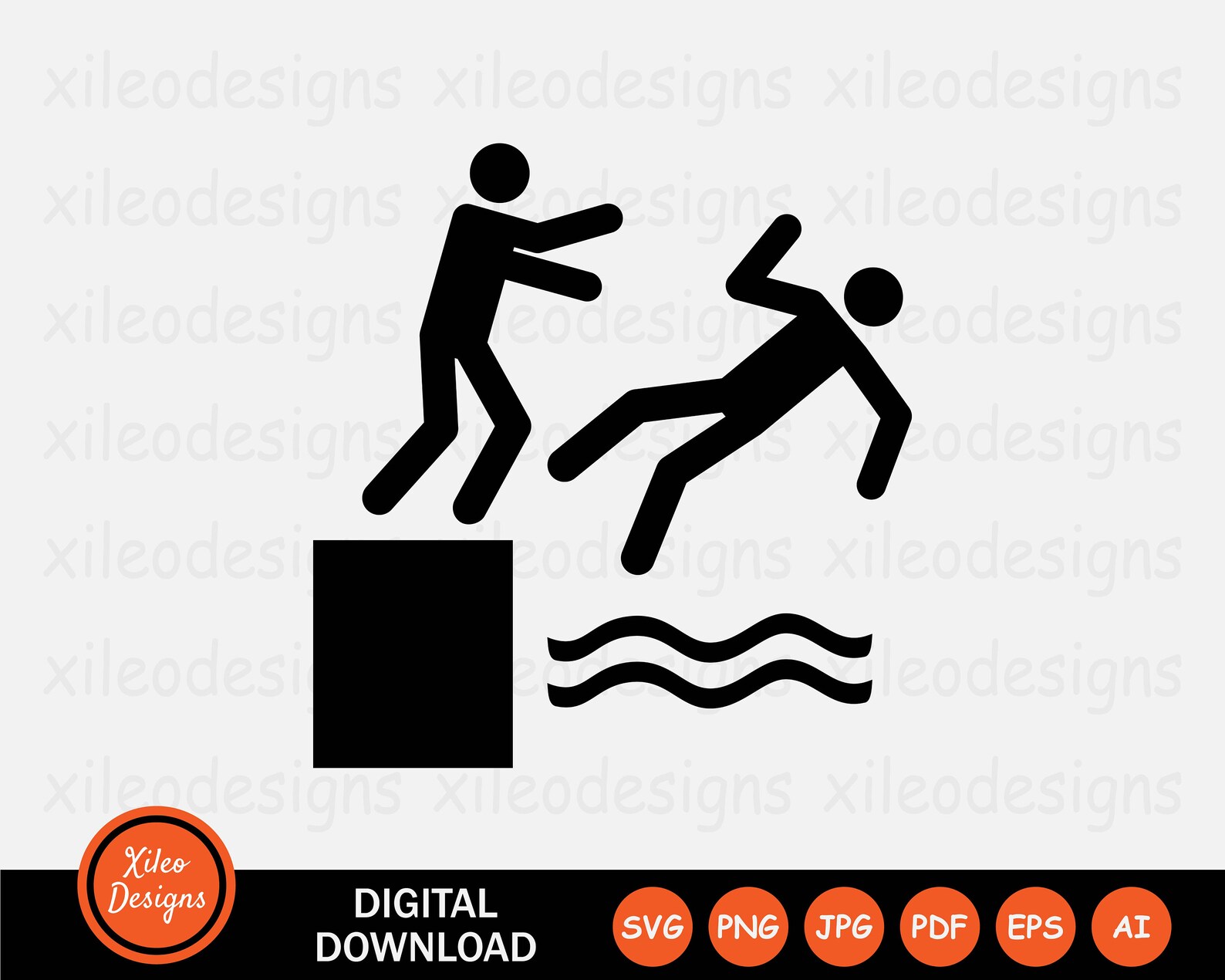 Pushing Man Into Water Icon Pool Push Fall Over Rough Play Vector ...