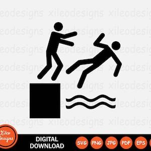Pushing Man Into Water Icon - Pool Push Fall Over Rough Play Vector ...