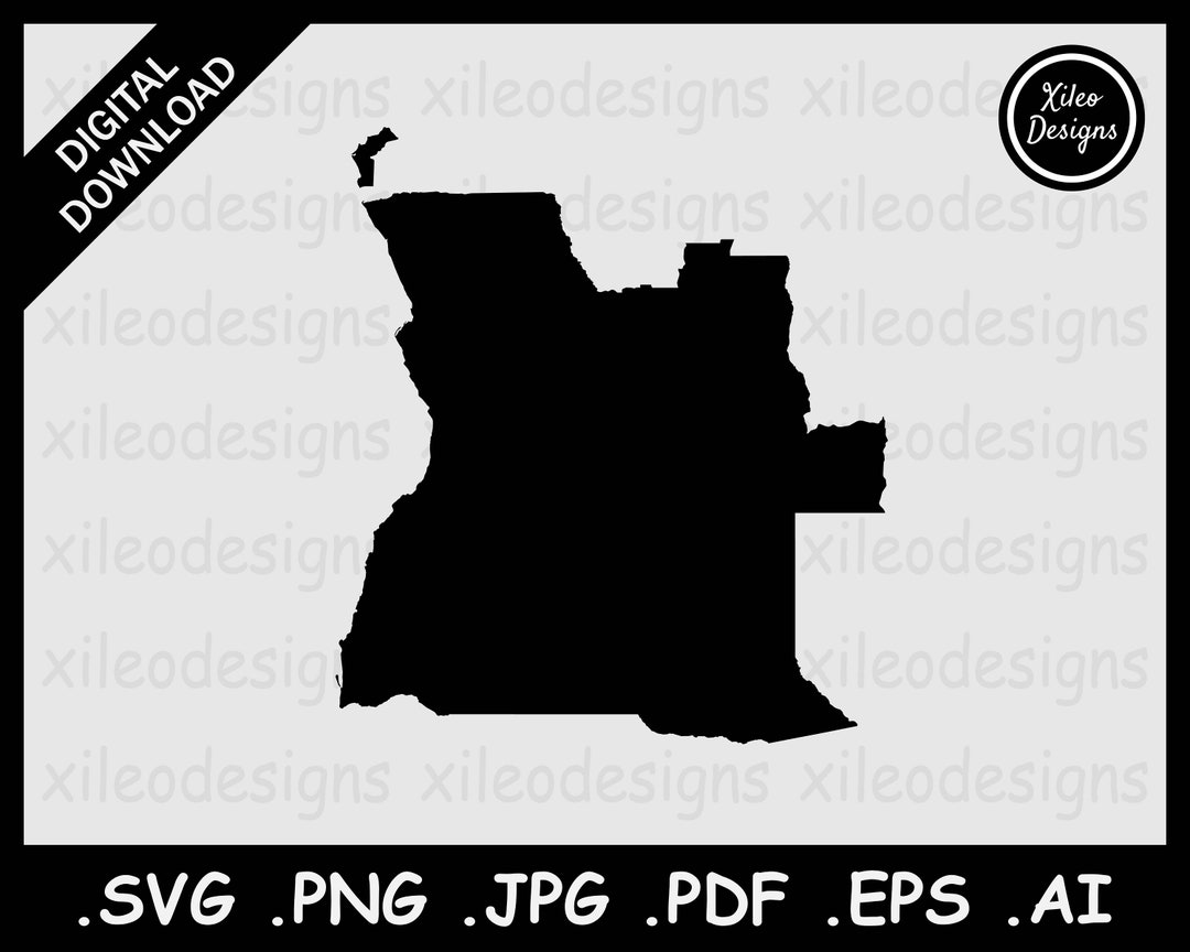 Angola Map SVG, Angolan Country National Border Boundary Digital Black ...