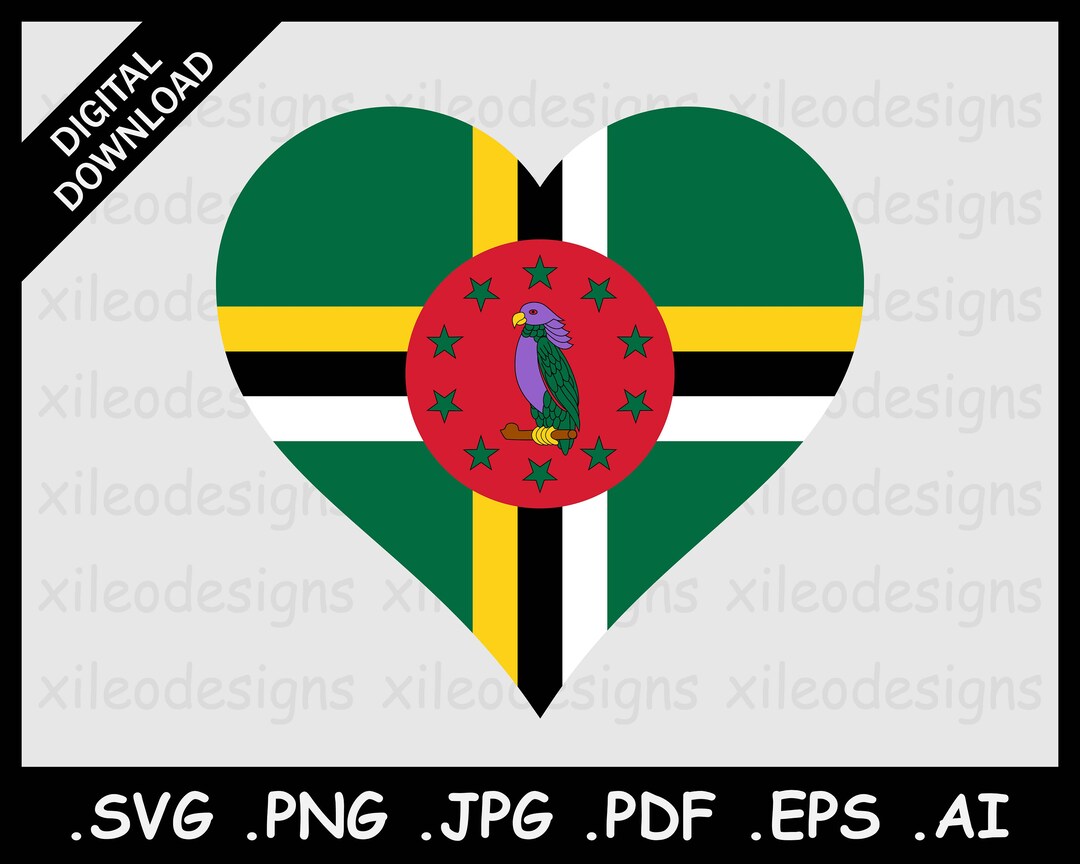 Dominica Heart Flag SVG, Dominican Love Shape Banner National Nation ...