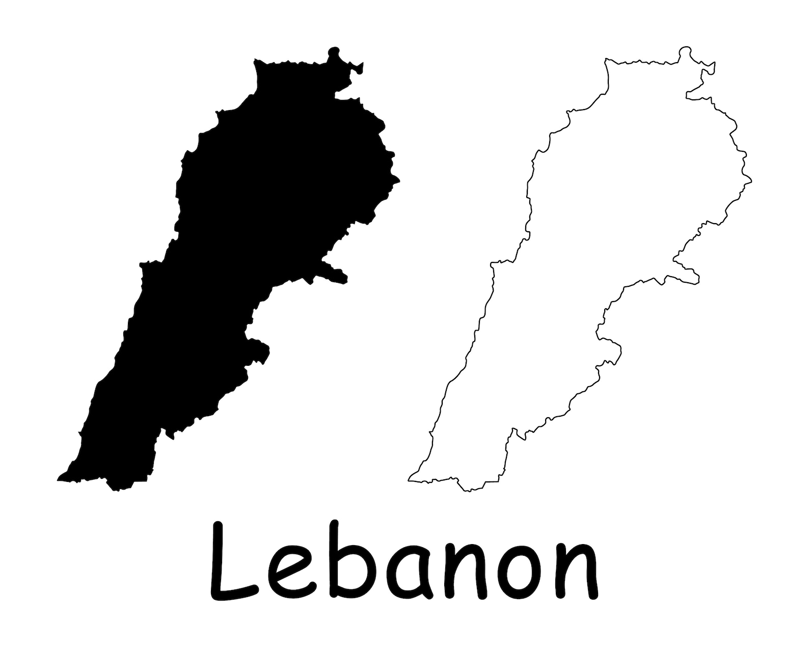 Map of Lebanon Lebanese Map Black and White Detailed Solid | Etsy