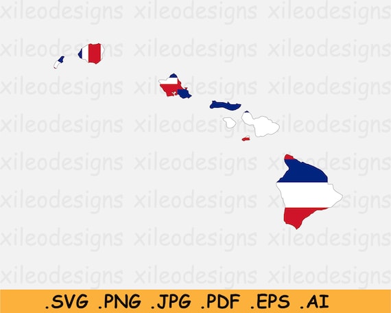 Hawaii Flag Map SVG Hawaiian HI USA State Border Boundary - Etsy