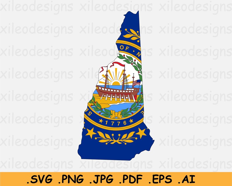 New Hampshire Map Flag SVG - NH USA United States of America, State ...