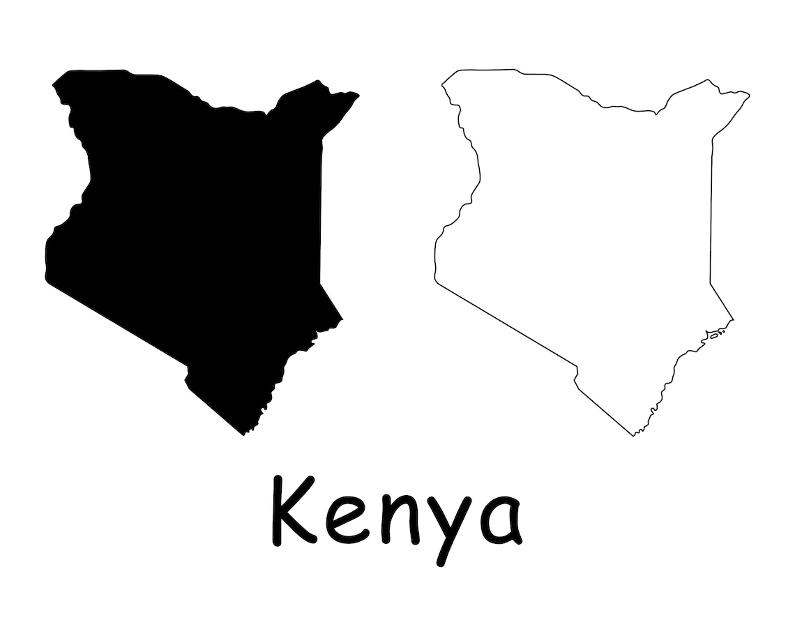 Map of Kenya, Kenyan Map, Black and White Detailed Solid Outline ...