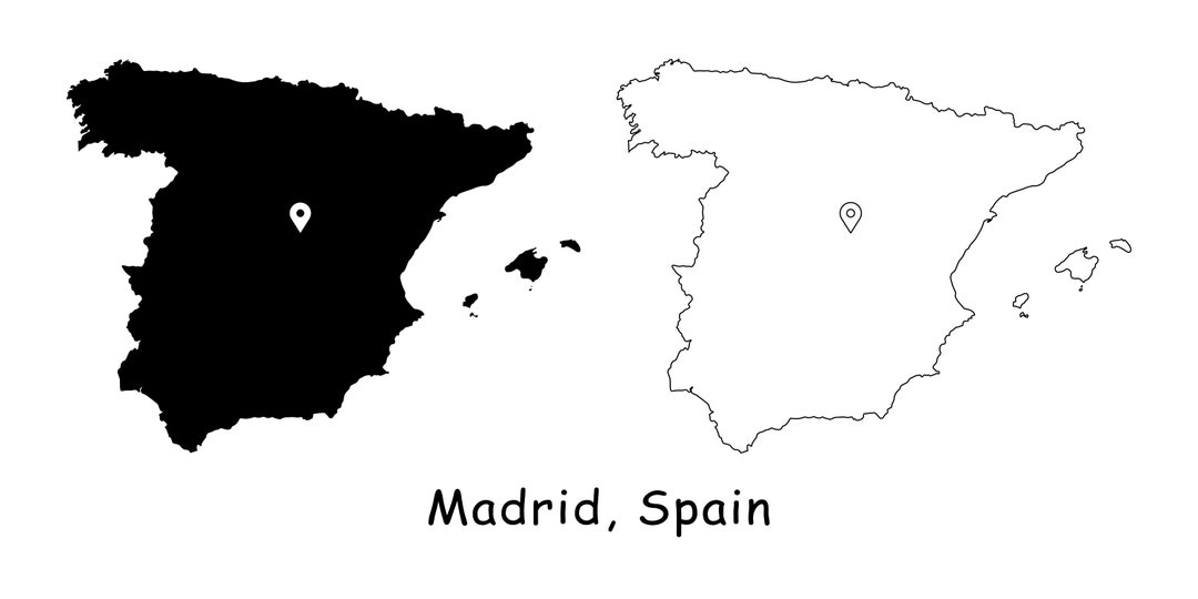 Madrid Spain Map Capital City Country Location Pin Black White ...