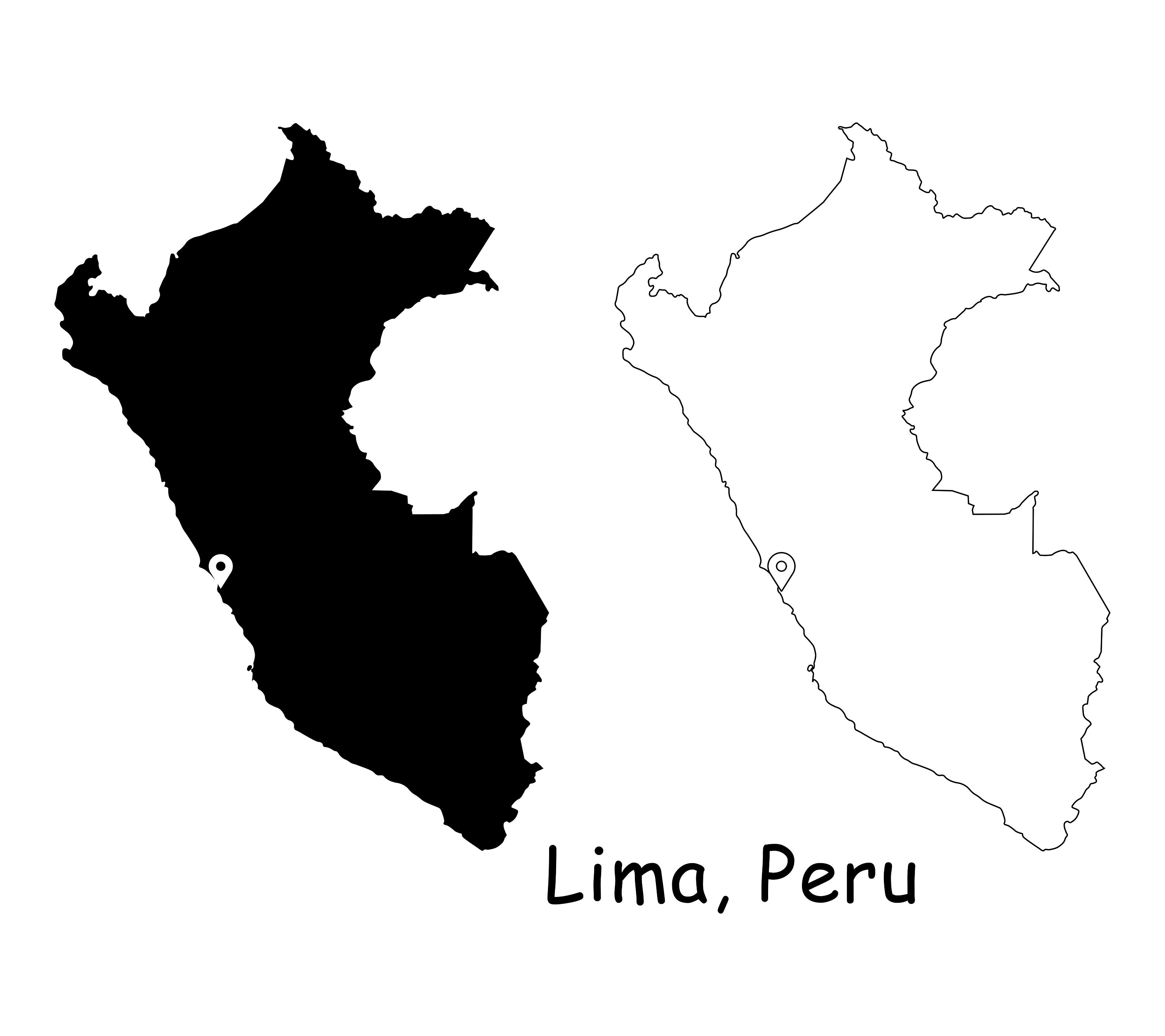 Lima Peru Map Capital City Country Location Pin Black White | Etsy Canada