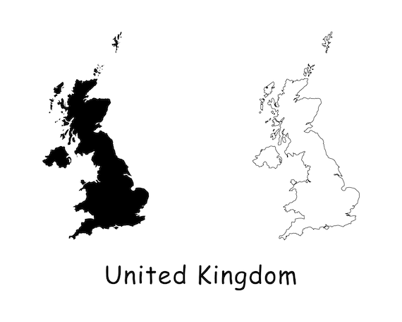 Map of United Kingdom U.K. Map Black White Detailed Solid | Etsy