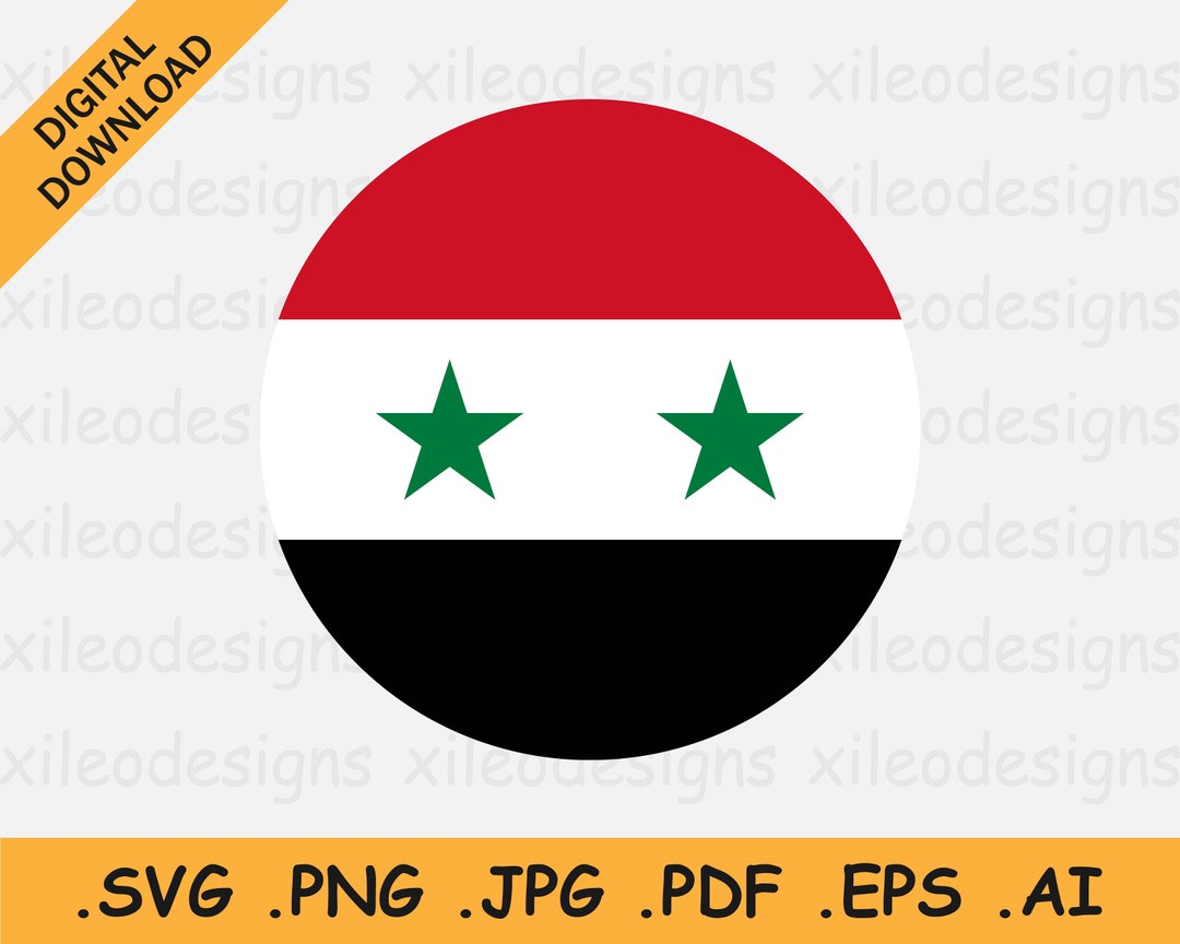 Syria Round Flag SVG, Syrian Circle Banner, National Circular Button ...