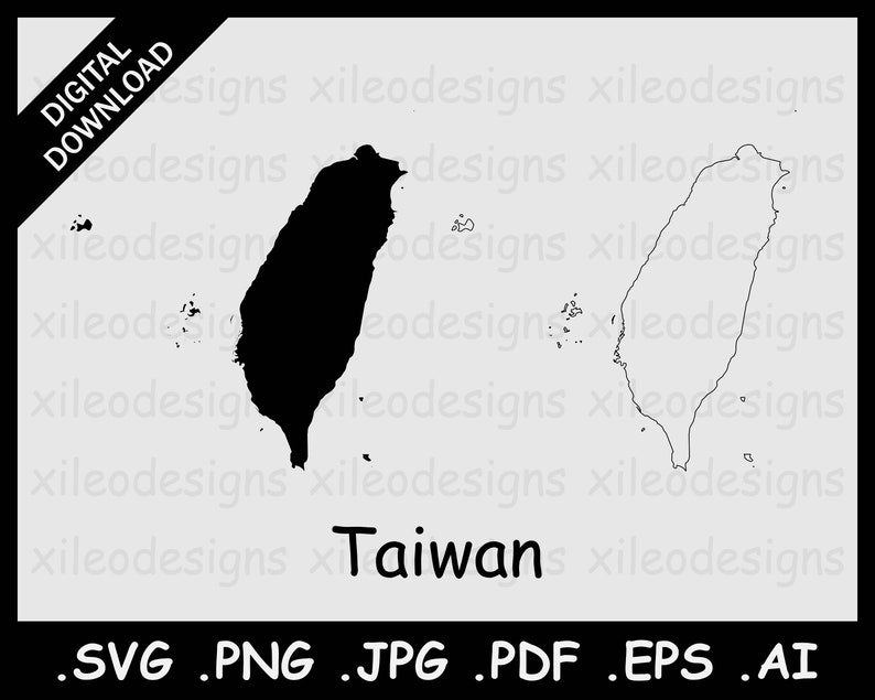 Taiwan Map SVG Taiwanese Republic of China Solid Outline - Etsy