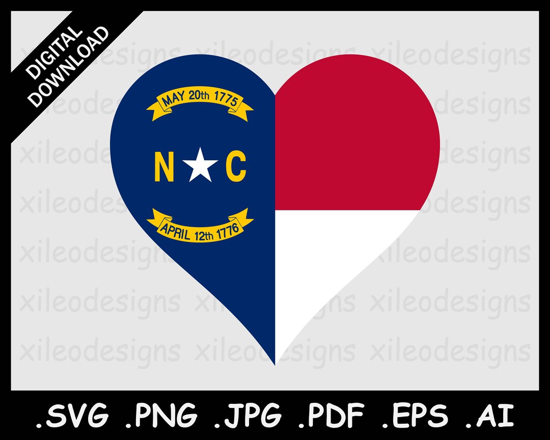 North Carolina Heart Flag SVG, NC USA Love Shape Flag, Icon Clipart ...