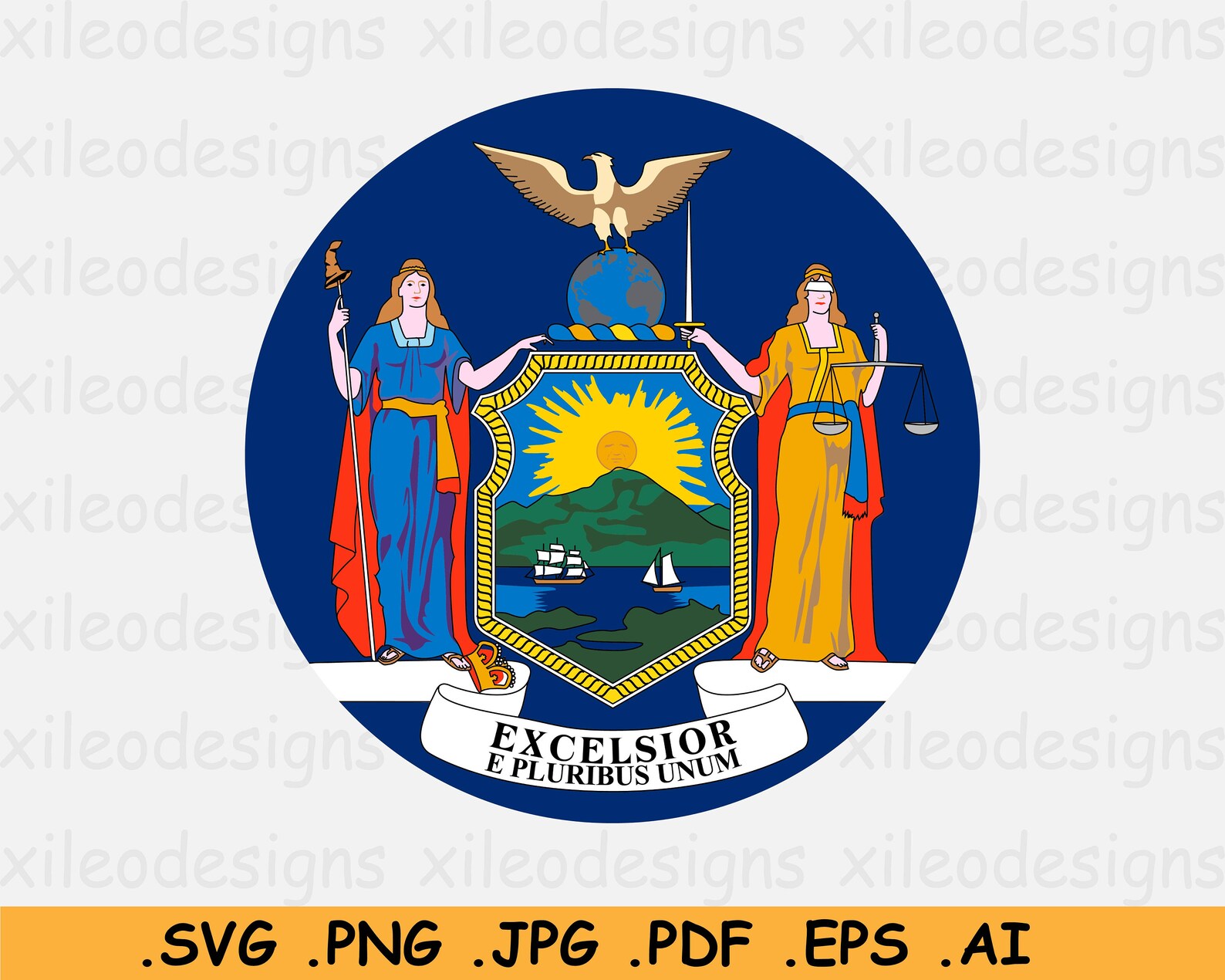 New York Round Flag SVG NY USA Circular Circle State Banner | Etsy