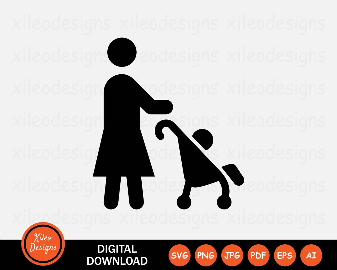 Woman Pushing Stroller Icon SVG - Baby Pushchair Pram Carriage Cart ...