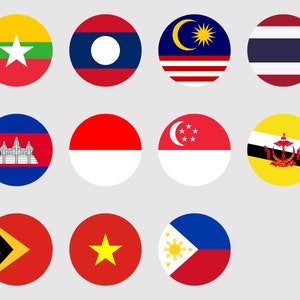 South East Asia Countries Round Flags SVG Bundle Set, SEA Country ...