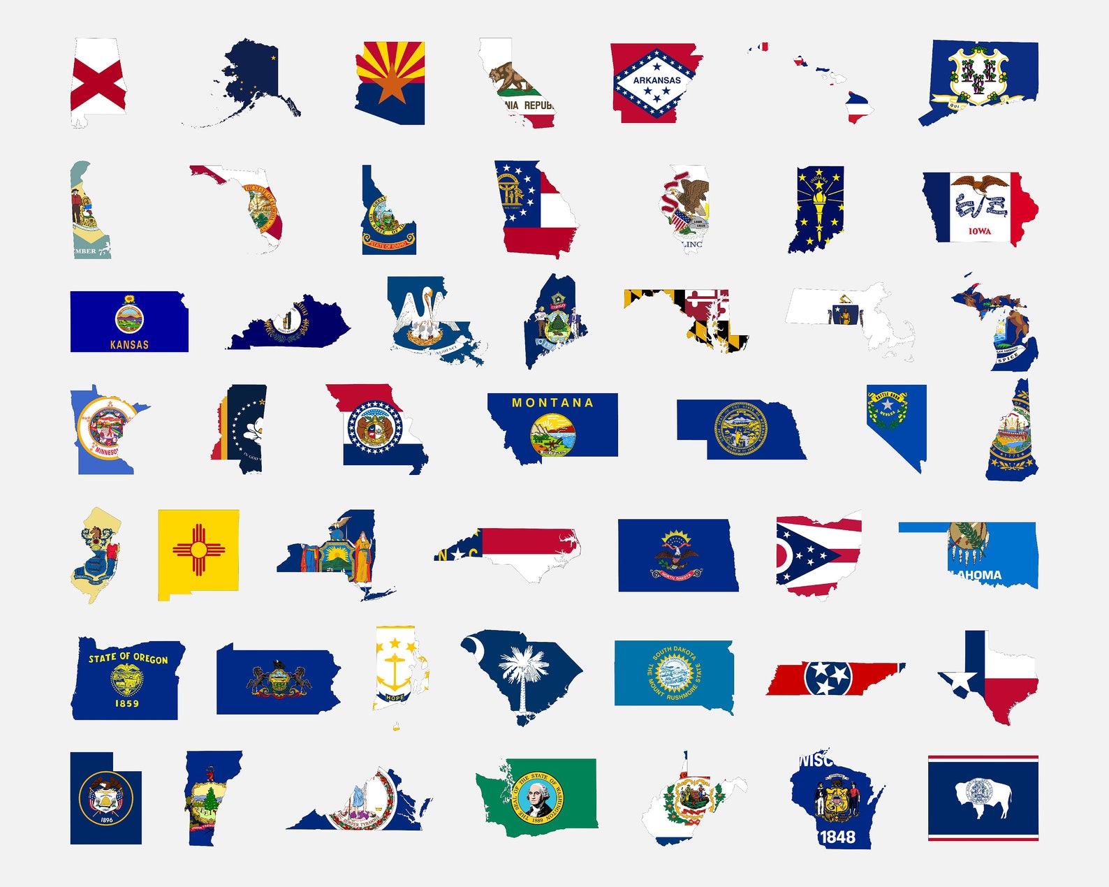 50 USA State Flag Map Set United States of America US | Etsy