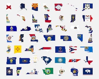 Chart Of The 50 States Flags USA Animated Interactive Map (All 50