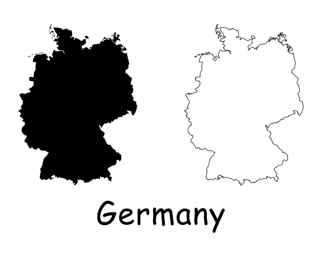 Map of Germany, German Map, Black and White Detailed Solid Outline ...