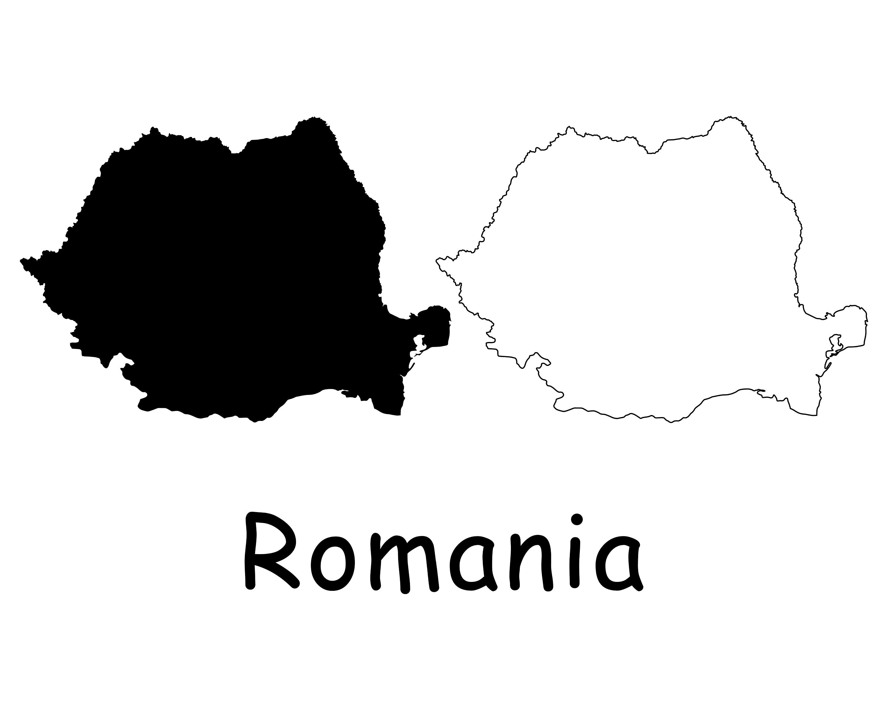 Map of Romania, Romanian Map, Black and White Detailed Solid Outline ...
