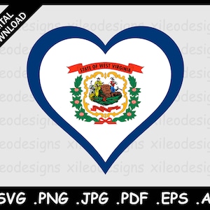 West Virginia Heart Flag SVG, WV USA Love Shape Flag, State Symbol Icon ...