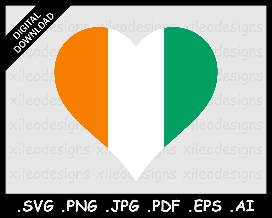 Ivory Coast Heart Flag Svg Ivorian Love Shape Banner Country National
