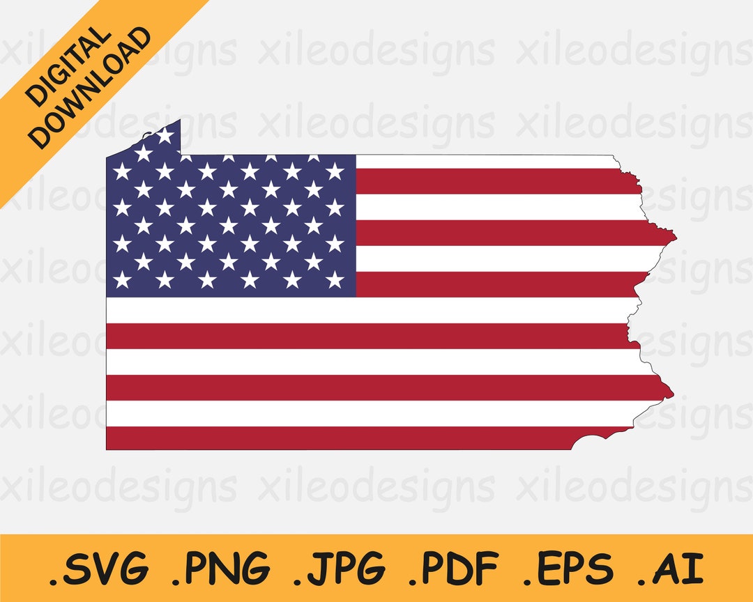 Pennsylvania Map US Flag Svg, PA USA on American Flag, America State ...