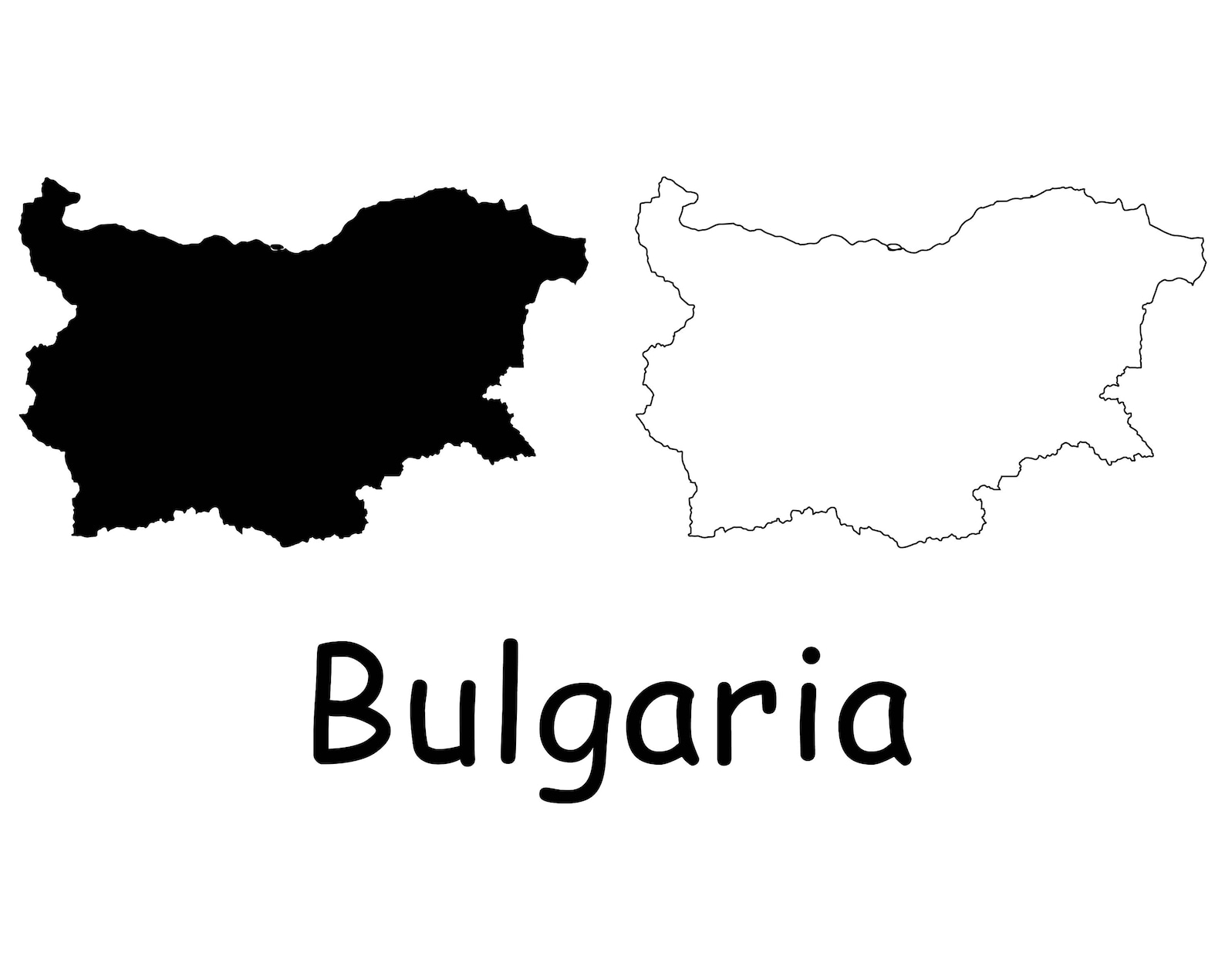 Map of Bulgaria, Bulgarian Map, Black White Detailed Solid Outline ...