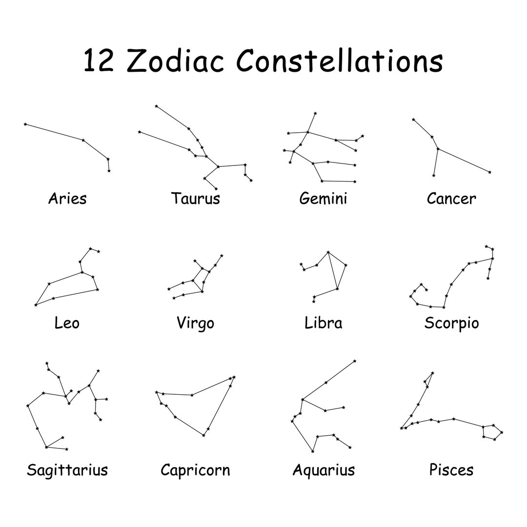 12 Twelve Zodiac Star Stars Constellations Set Western Astrology ...