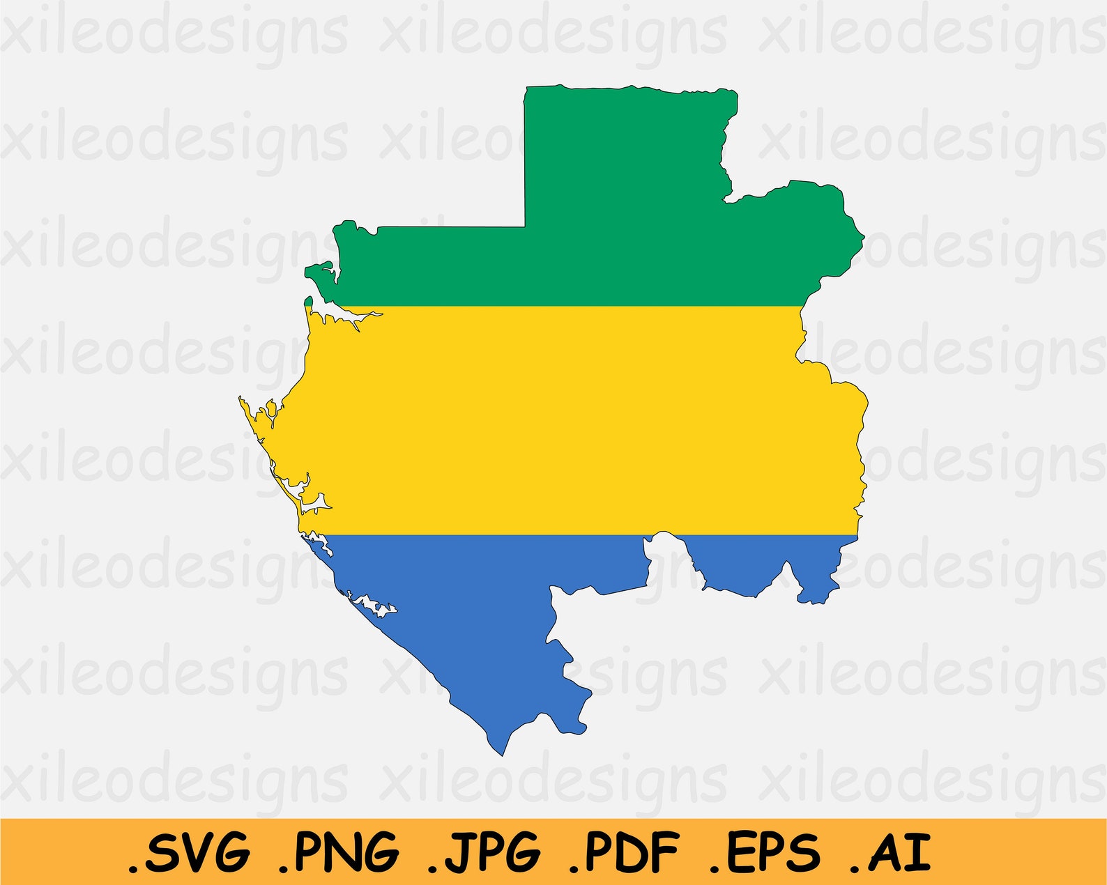 Gabon Flag Map SVG, Gabonese SVG Cricut Cut File, Country Nation ...