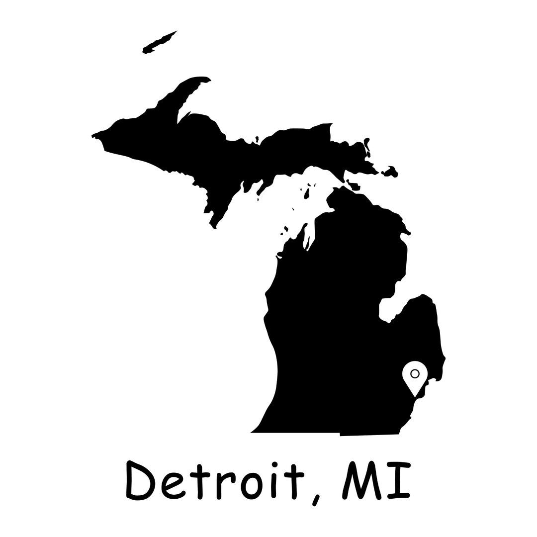 Detroit on Michigan State Map, Detroit City MI Michigan USA, Detroit ...