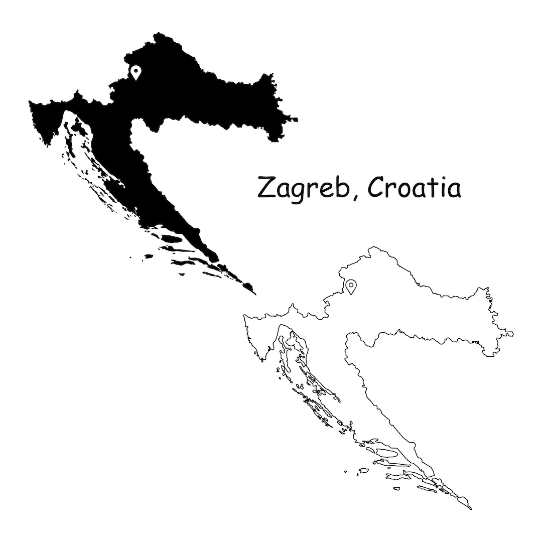 Zagreb Croatia Map Capital City Country Location Pin Black White ...