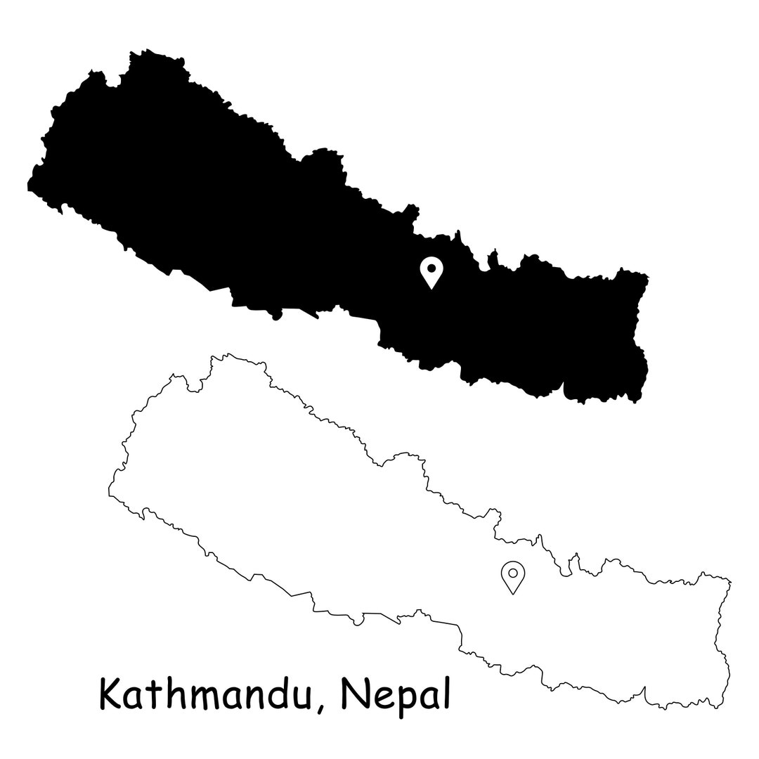 Kathmandu Nepal Map Capital City Country Location Pin Black White ...