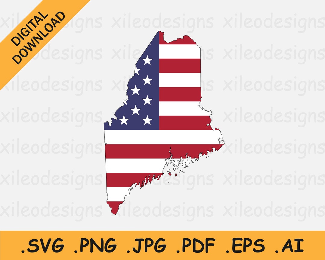 Maine Map US Flag Svg - ME USA on American Flag, America State Banner ...