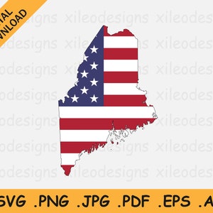 Maine Map US Flag Svg - ME USA on American Flag, America State Banner ...
