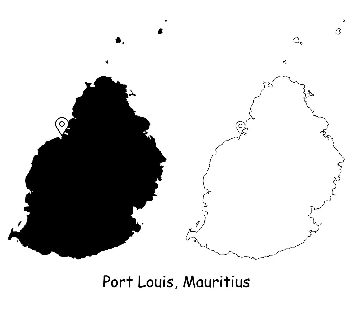 Port Louis Mauritius Map Capital City Country Location Pin Black White ...