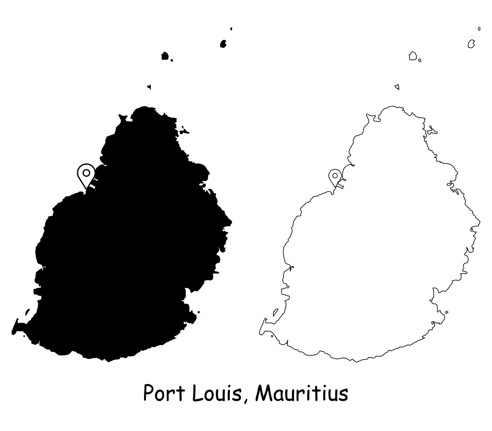 Port Louis Mauritius Map Capital City Country Location Pin Black White ...