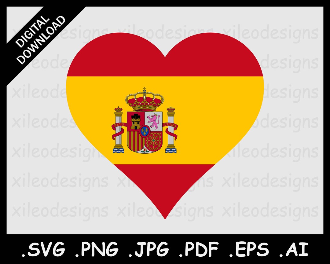 Spain Heart Flag SVG, Spanish Love Shape Country National Flag, Digital ...