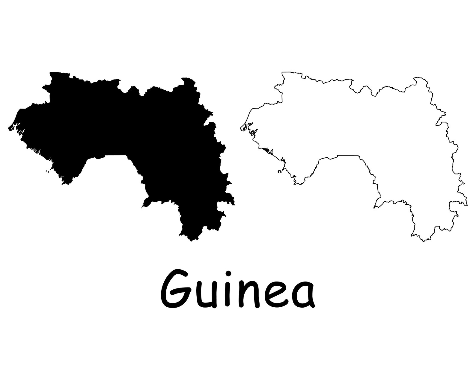 Map of Guinea Guinean Map Black and White Detailed Solid - Etsy