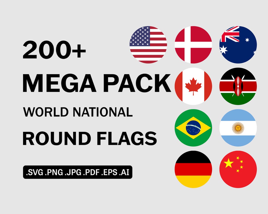 World Countries Round Flags SVG Bundle Set - Global Country Circle Flag ...