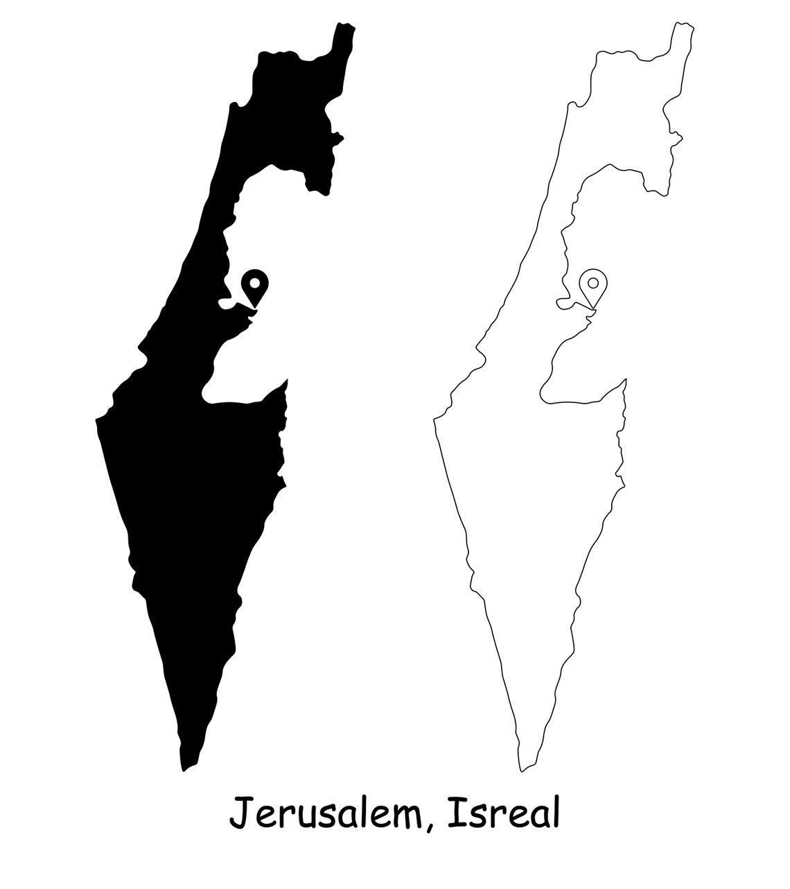 Jerusalem Israel Map Capital City Country Location Pin Black White ...