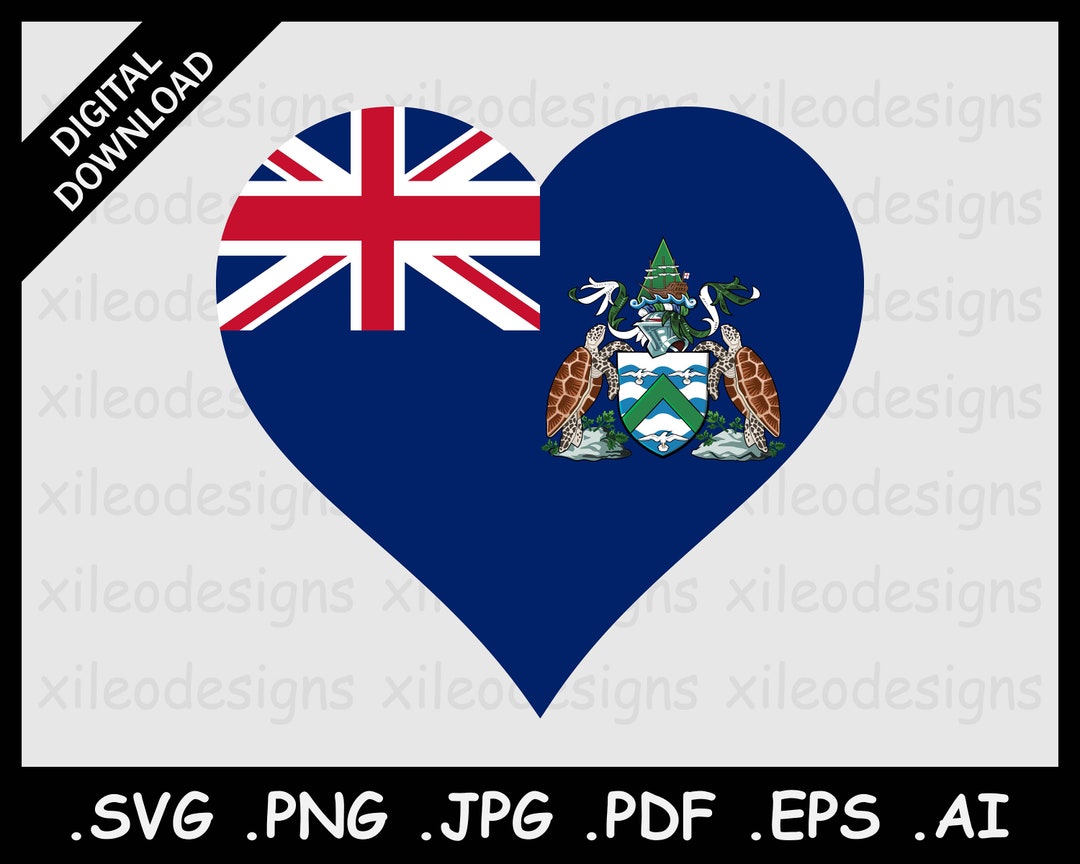 Ascension Island Heart Flag SVG, British Overseas Territory Love Shape ...