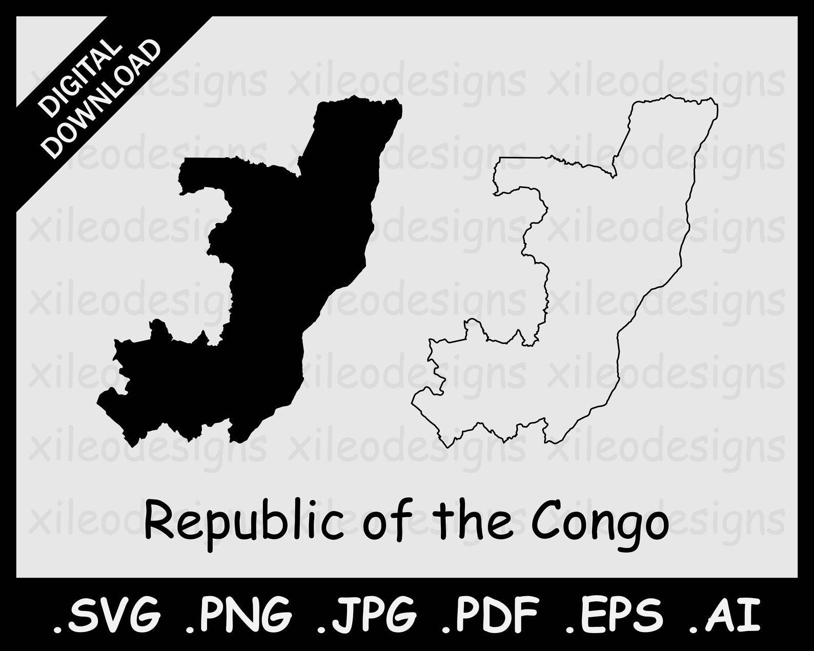 Republic of the Congo Map SVG, Congo Brazzaville Solid Outline Country ...