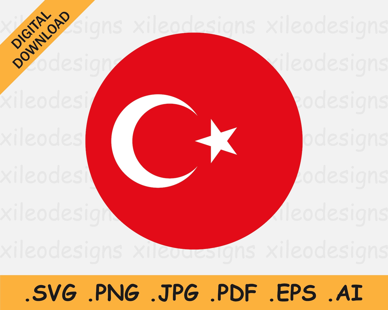 Turkey Round Flag SVG Turkish Circle Banner National - Etsy