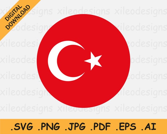 Turkey Round Flag SVG Turkish Circle Banner National | Etsy
