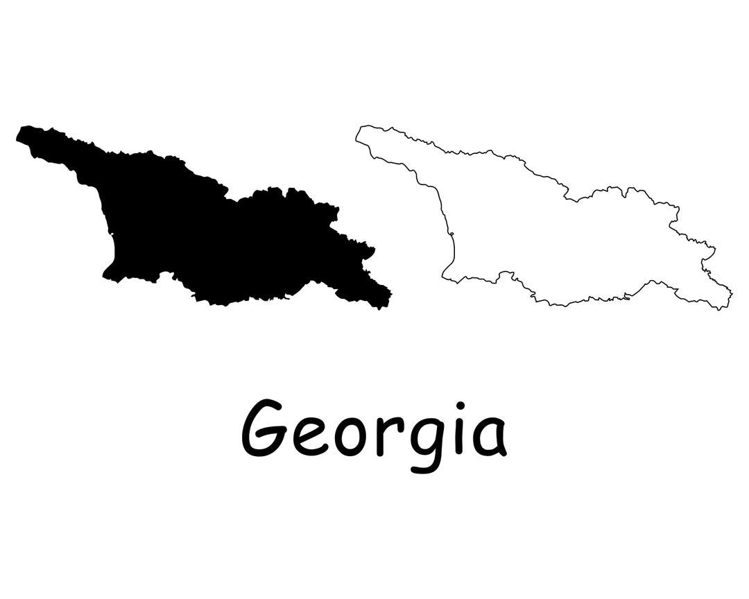Map of Georgia, Georgian Map, Black and White Detailed Solid Outline ...