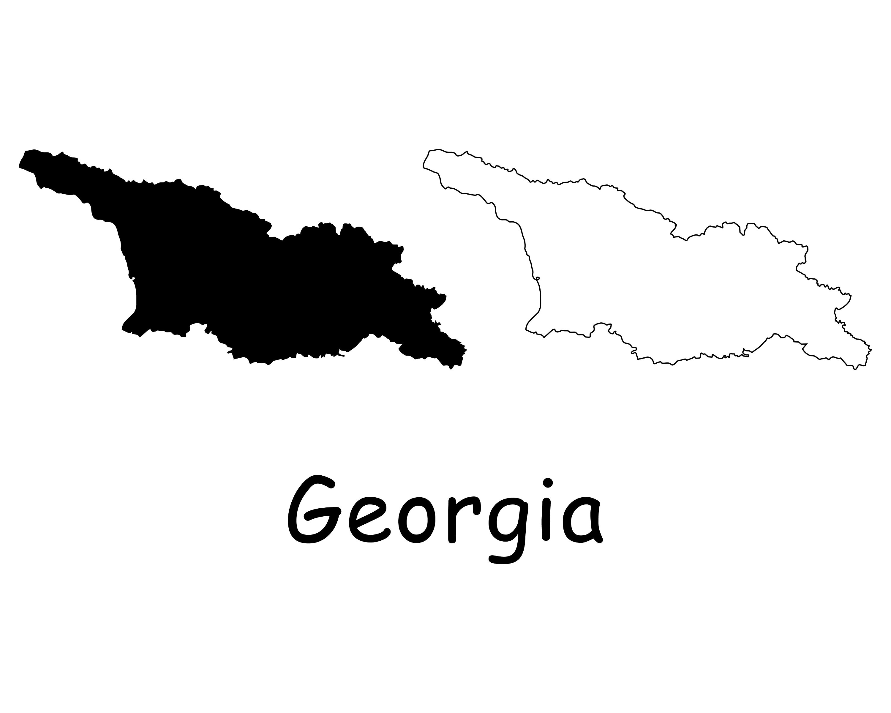 Map of Georgia Georgian Map Black and White Detailed Solid | Etsy
